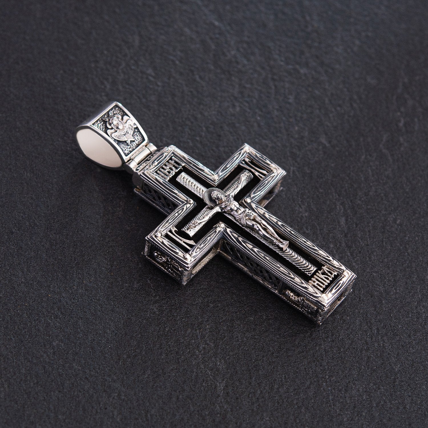Silver cross "Crucifixion. Save and Protect" with ebony wood – Oniks ...